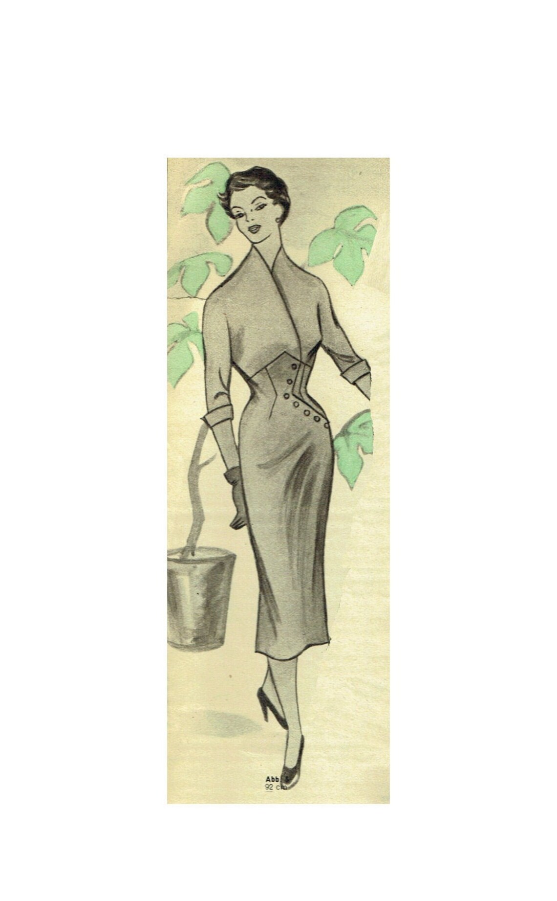 Vintage 92cm/36" Bust Size 1950s Assimetric Front Button Closure Figure ...