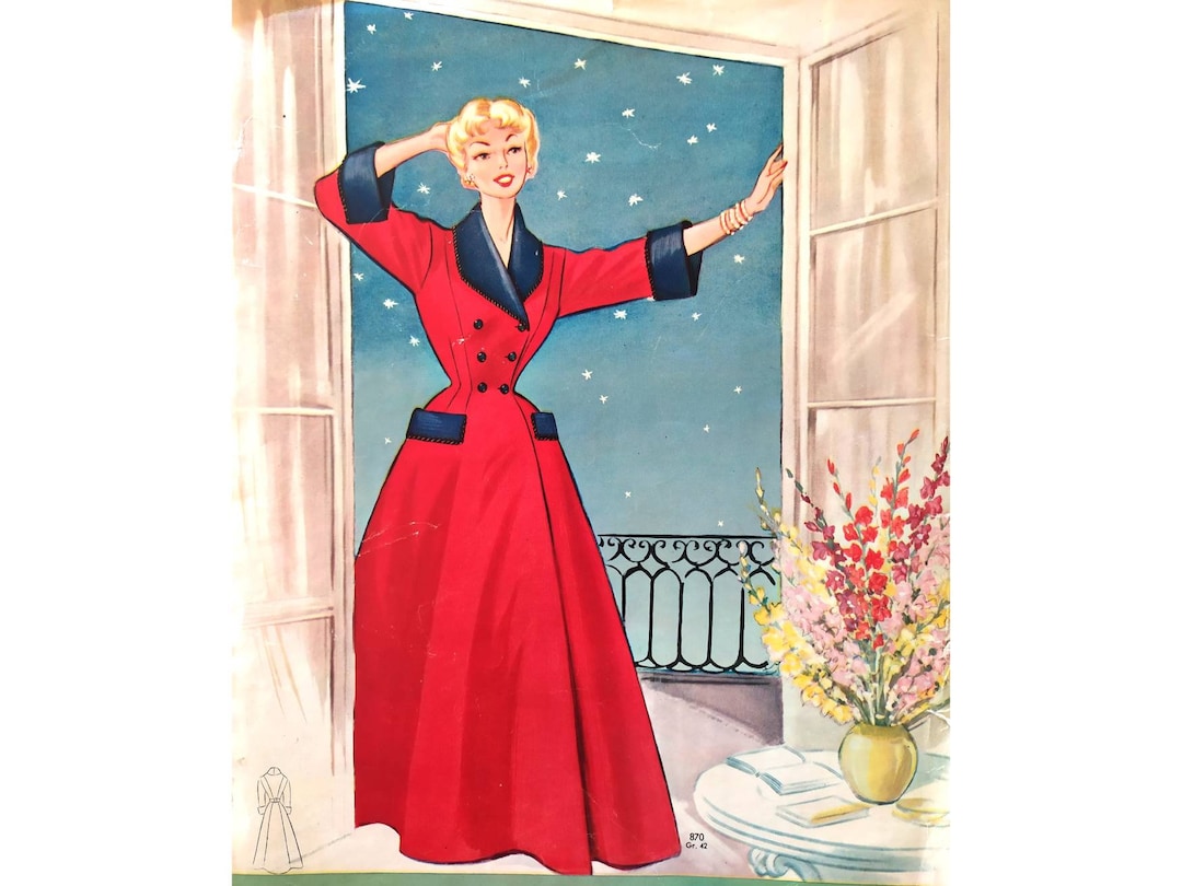 A 92cm/36" Bust Size Vintage Early 1950s Wide Collar and Double Breast ...