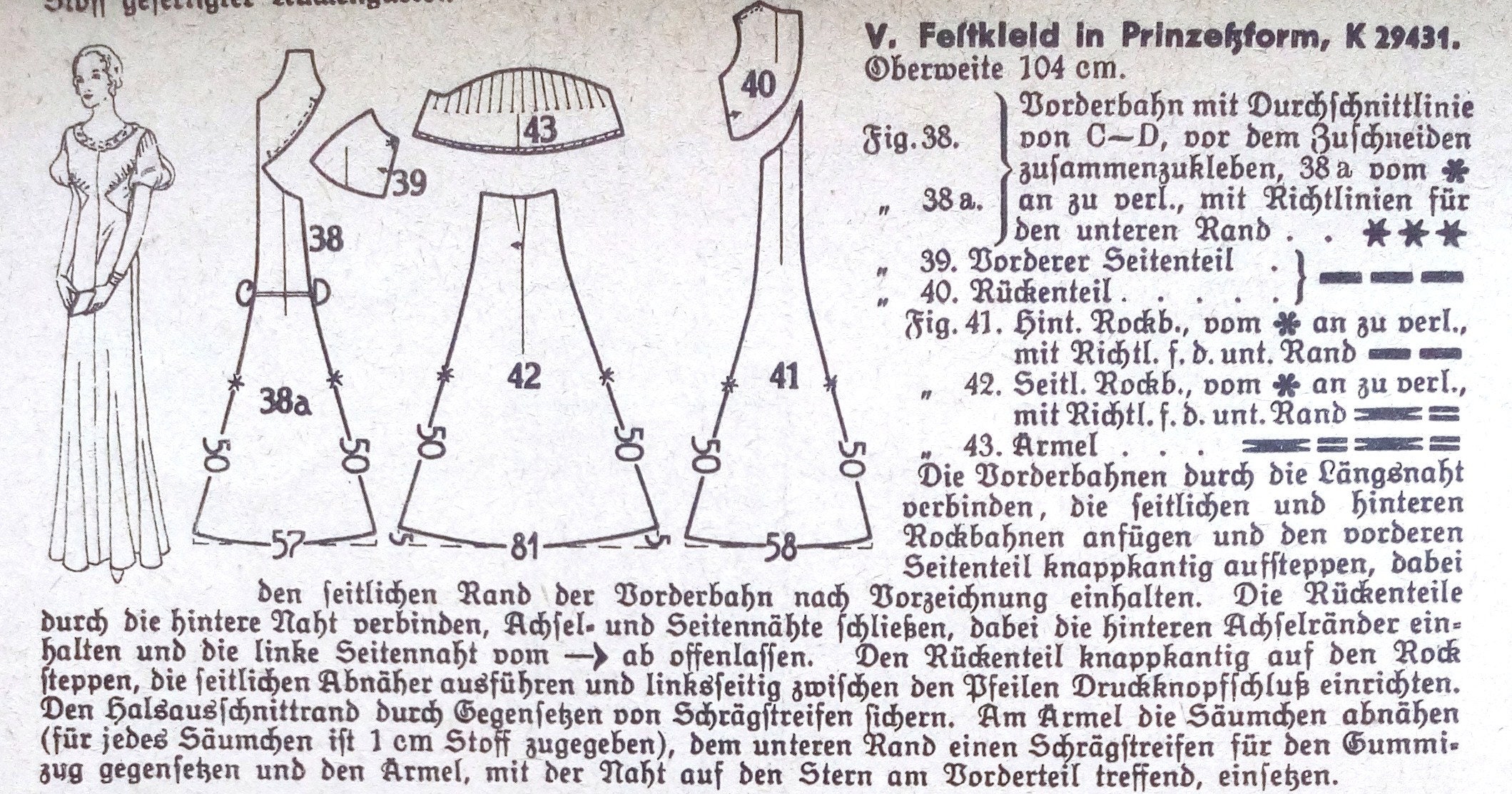 A Vintage 104cm/41 Bust Size 1930s Evening Dress Sewing Pattern. - Etsy