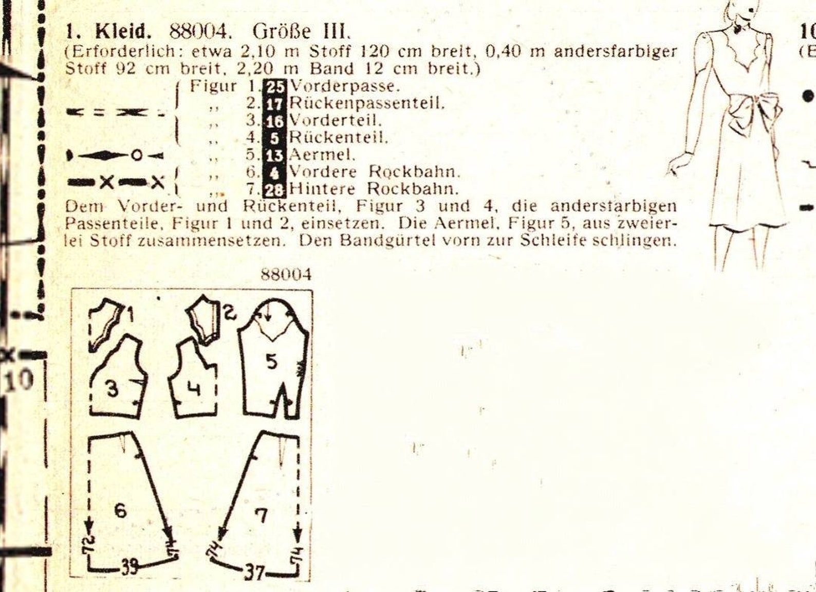 Vintage 102cm/40" Bust Size 1930s Day or Evening Dress Sewing Pattern ...