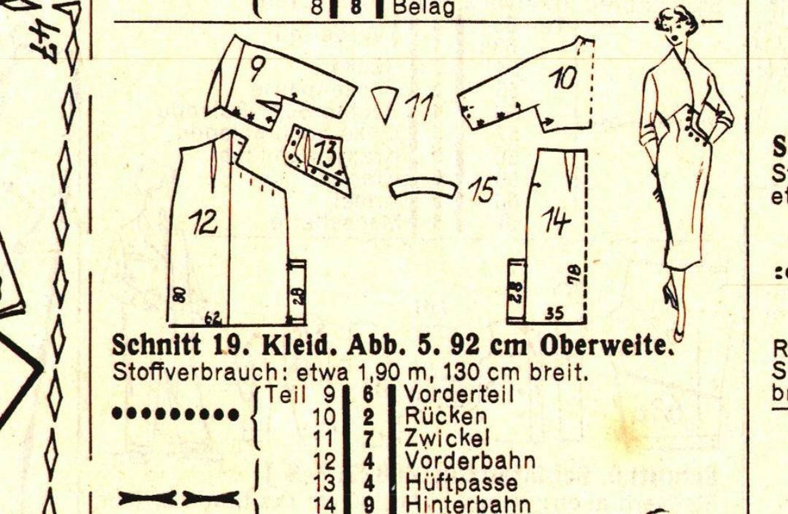 Vintage 92cm/36" Bust Size 1950s Assimetric Front Button Closure Figure ...