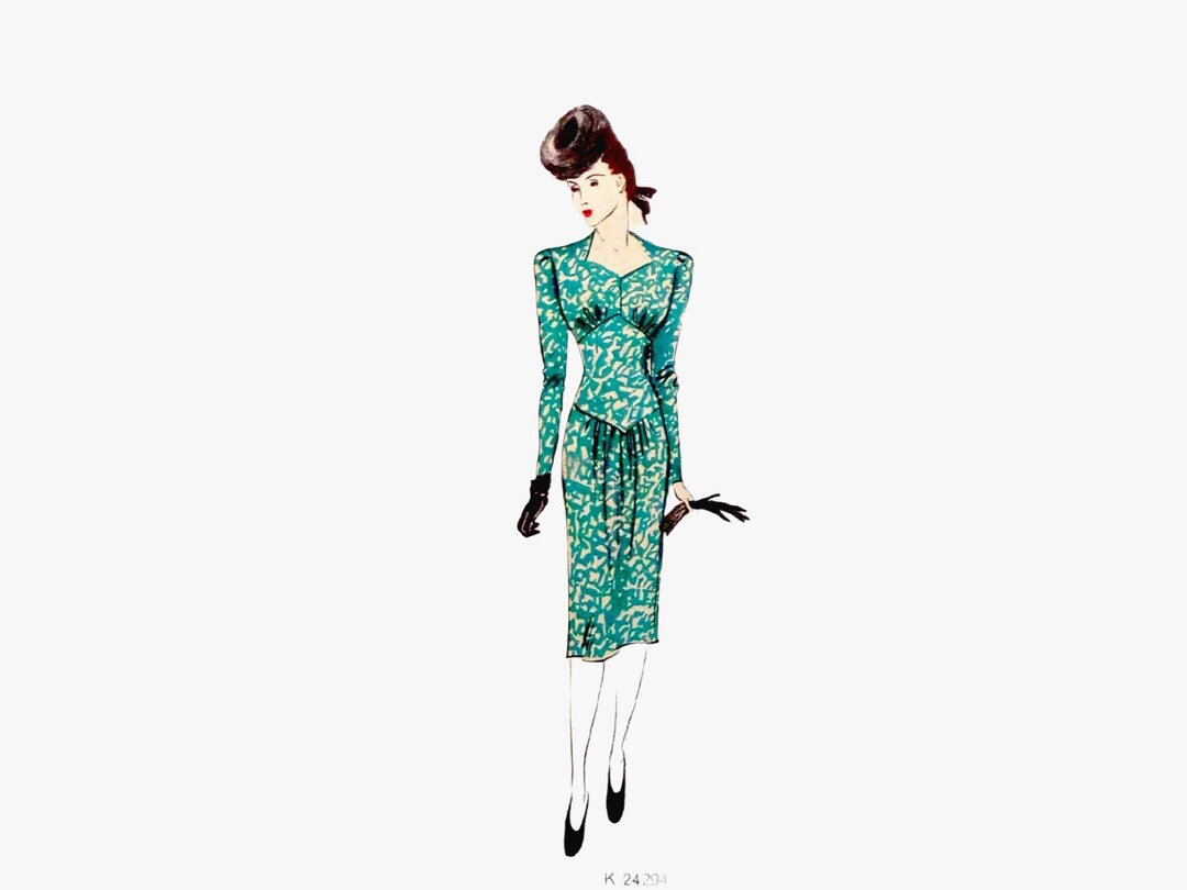 Vintage 104cm/41" Bust Size 1940s Day or Evening Dress Sewing Pattern ...