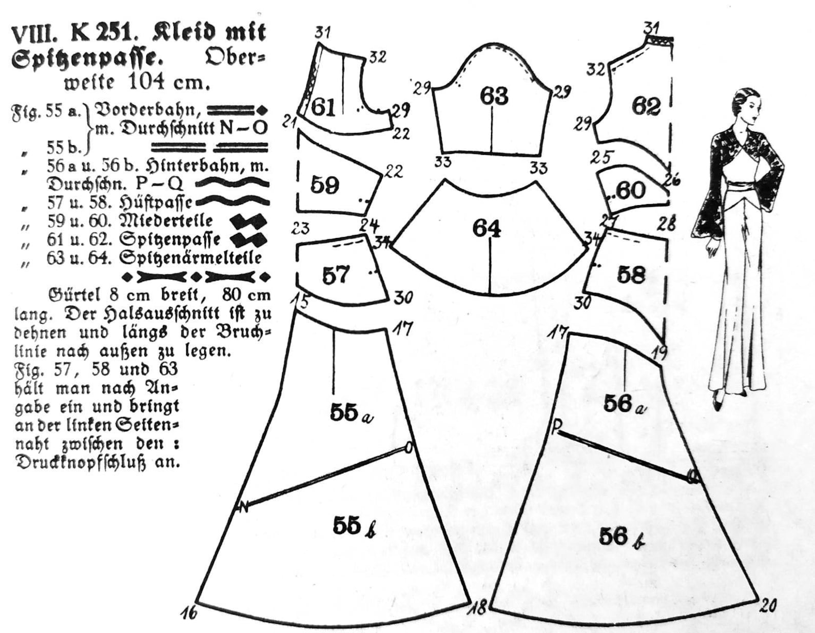 Vintage 104cm / 41" Bust Size 1930s Long Sleeve Formal Dress / Evening ...