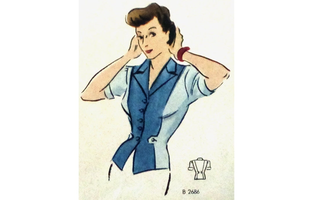Vintage 108cm/42" Bust Size 1940s Color Block Short Sleeve Front Button ...