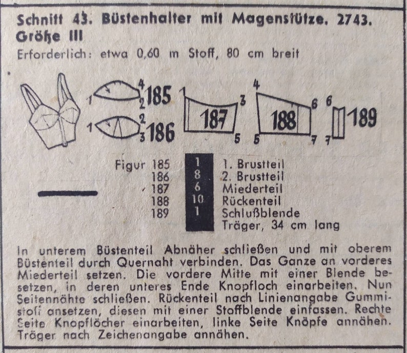 Vintage 102cm/40" Bust Size 1950s Wide Band Busthalter / Bra Sewing ...