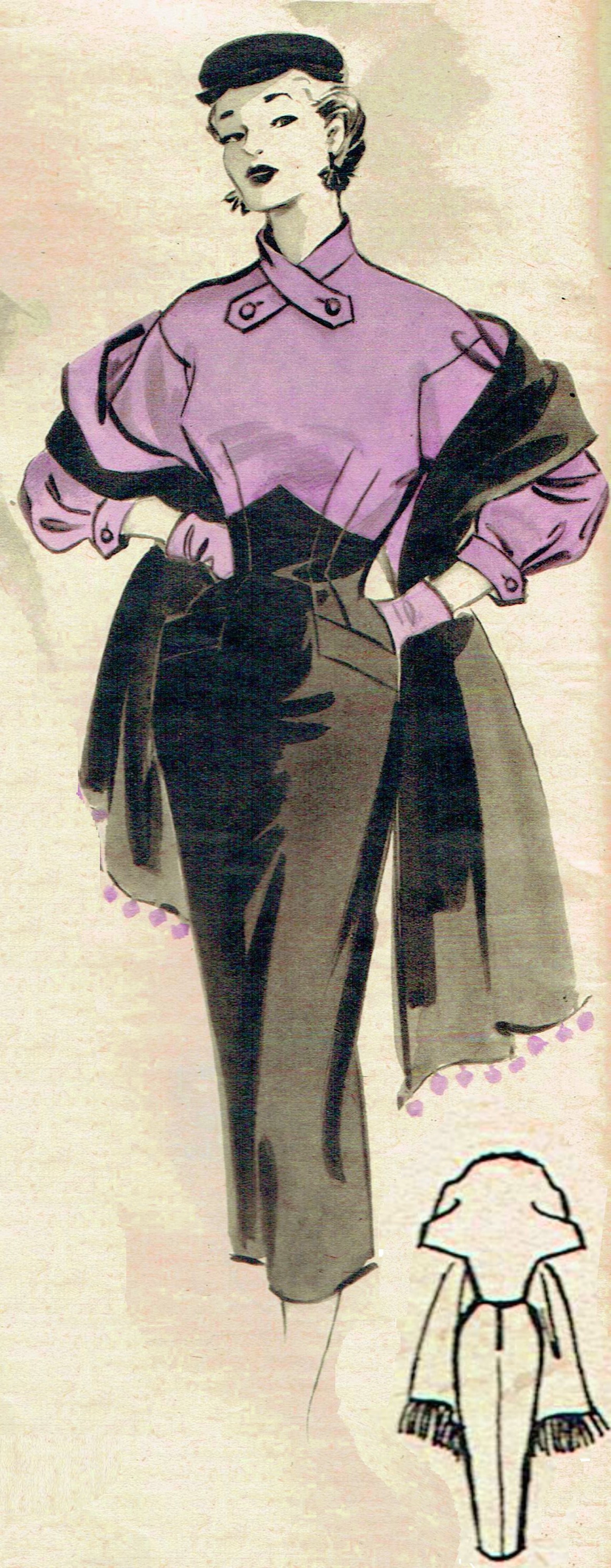 Vintage 102cm/40" Bust Size 1950s Square Armhole Sleeve Day Dress ...