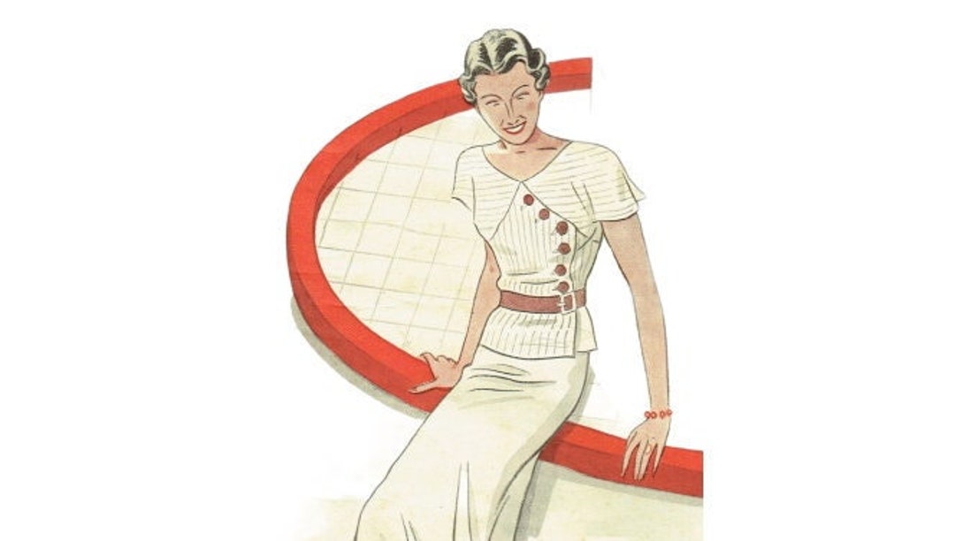 Vintage 92cm/36" or 100cm/39" Bust Size 1930s Short Sleeve Diagonal ...