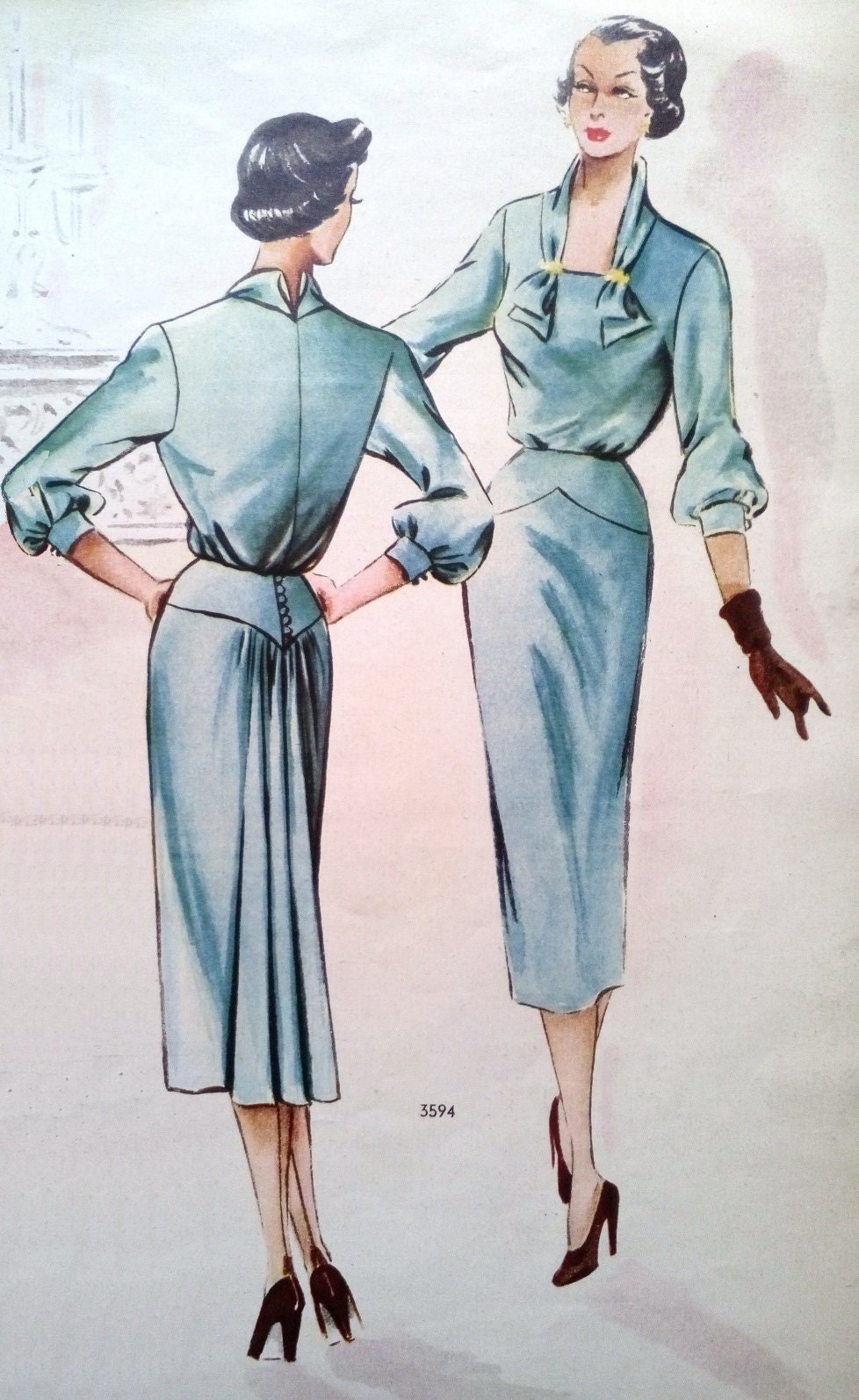Vintage 96cm/38 Bust Size 1950s Day Dress Sewing Pattern - Etsy