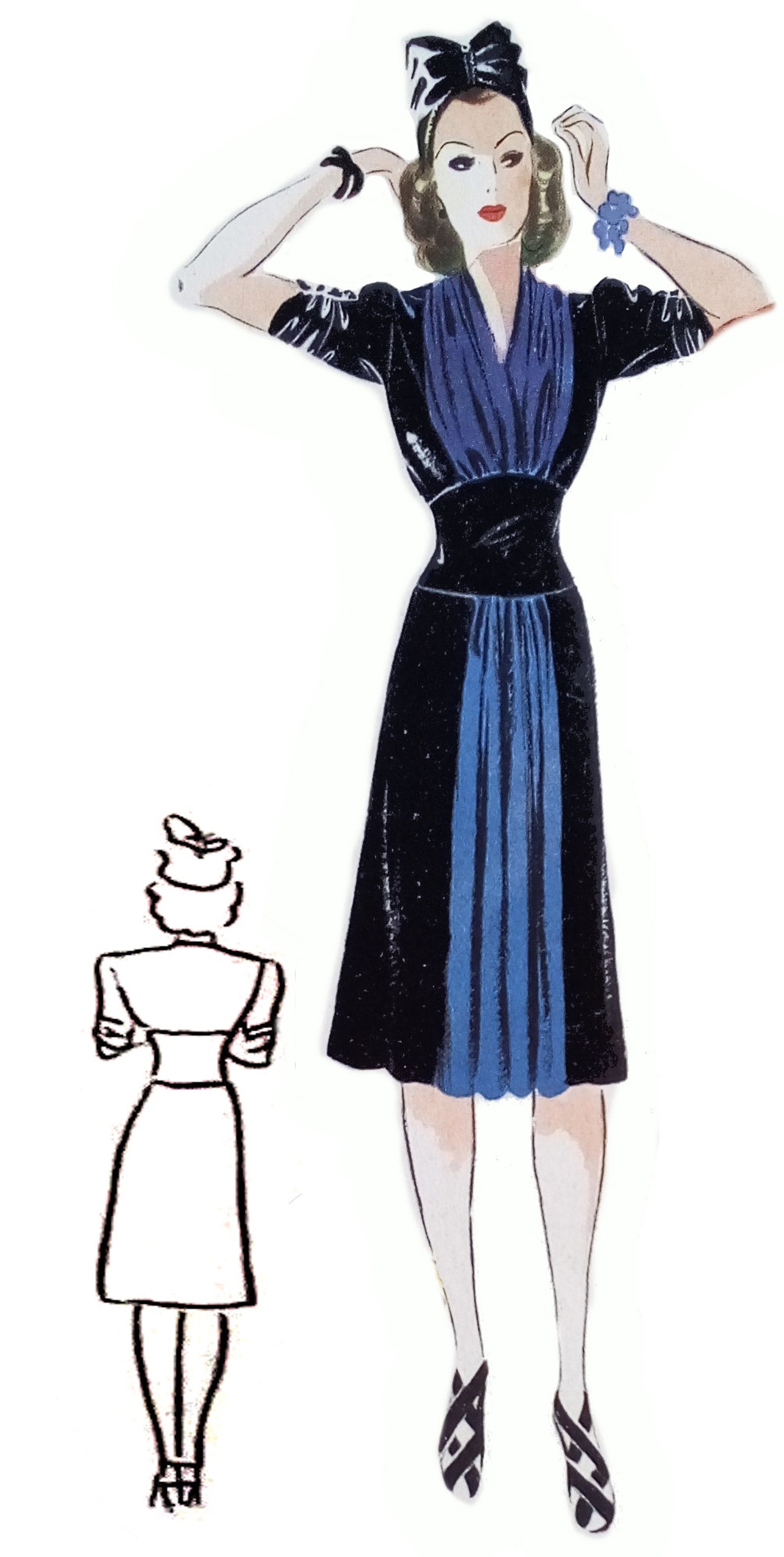 Vintage 104cm/41" Bust Size 1940s Short Ruched Detail Sleeve Color ...