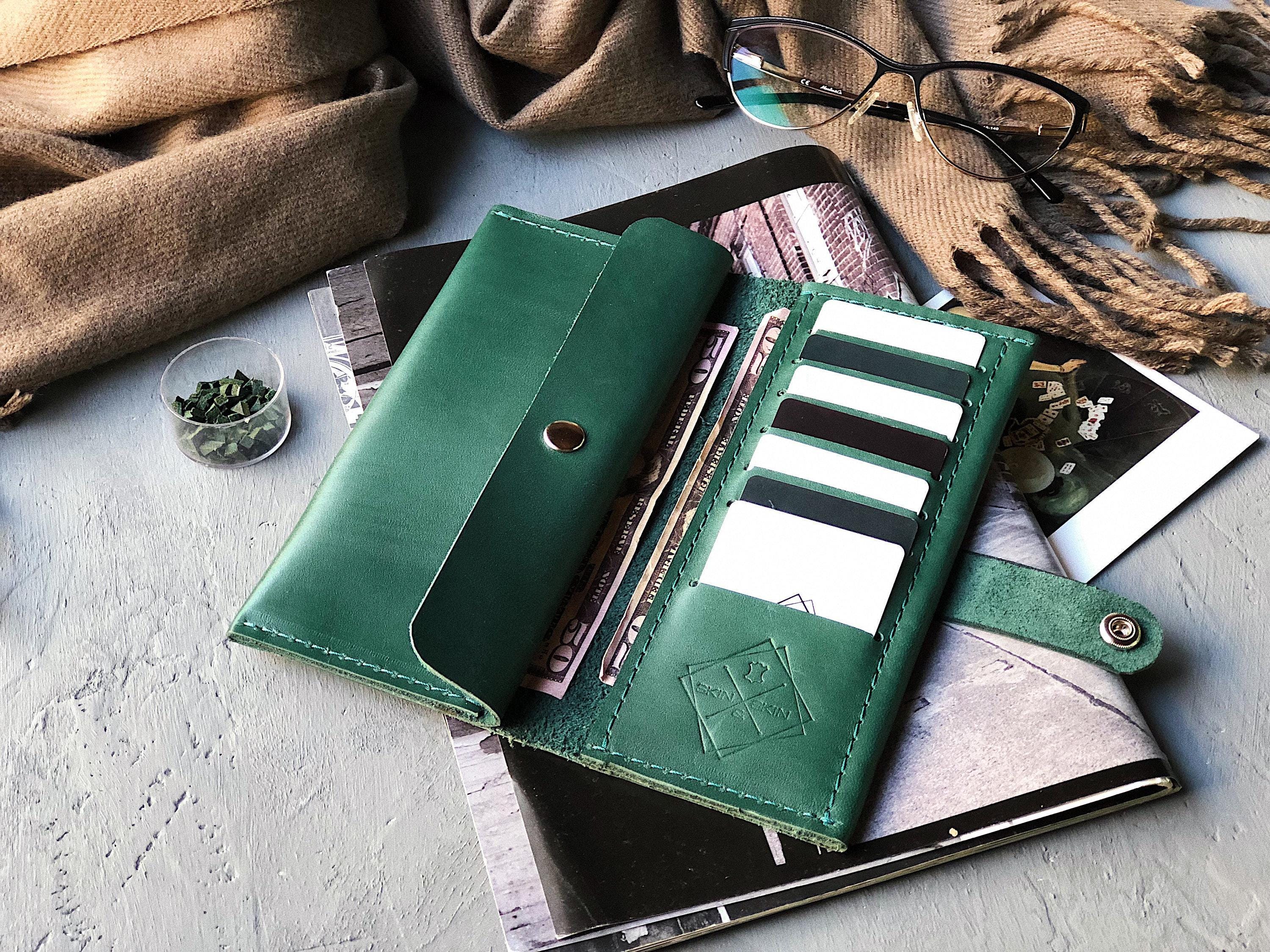 Long Leather Wallet for Women, Bifold Minimalist Purse, Multi Card Slim ...