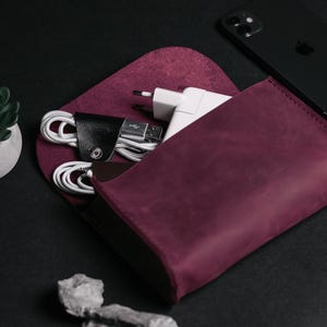 Custom Leather Gadgets Storage Pouch, Personalized Tech Organizer ...