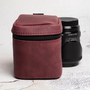Burgundy Photographer Lens Leather Bag, Leather Camera Lens Holder ...