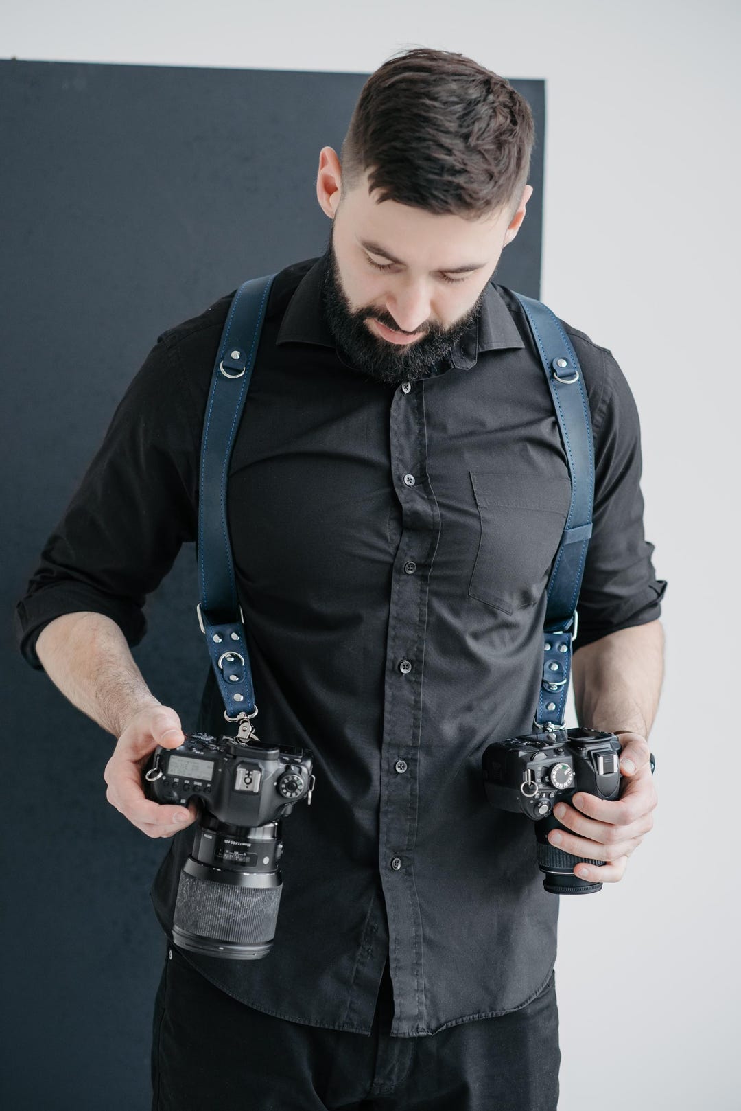 Leather Dual Camera Harness, Personalized Dual Leather Camera Strap ...