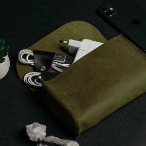 Custom Leather Gadgets Storage Pouch, Personalized Tech Organizer ...