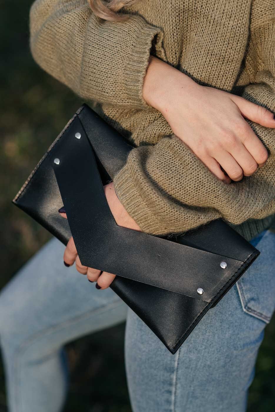 Leather Clutch Bag Envelope Purse Women Black Handbag | Etsy