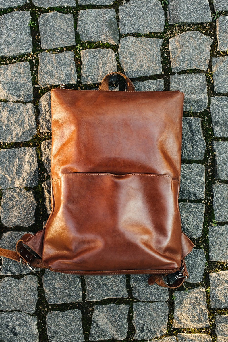 Cognac Travel Backpack Laptop Leather Bag Men or Women City | Etsy