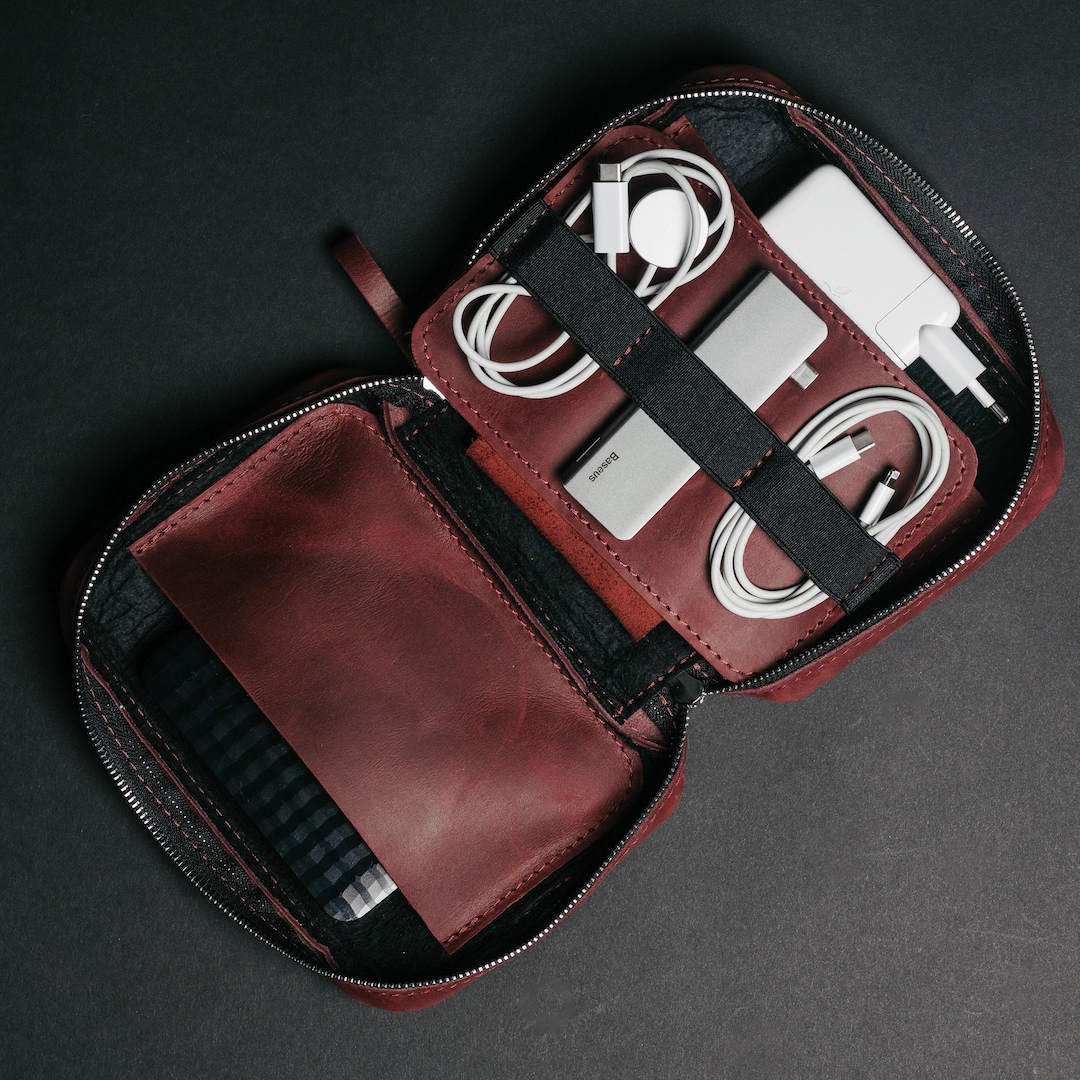 Minimalist Leather Tech Case, Electronic Organizer, Cable Holder ...