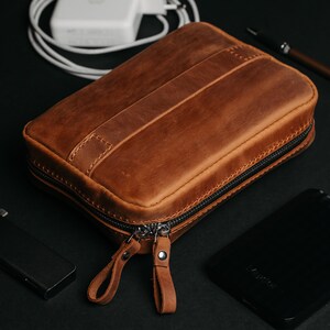 Genuine Leather Electronic Accessories Case, Tech Organizer, Cable ...