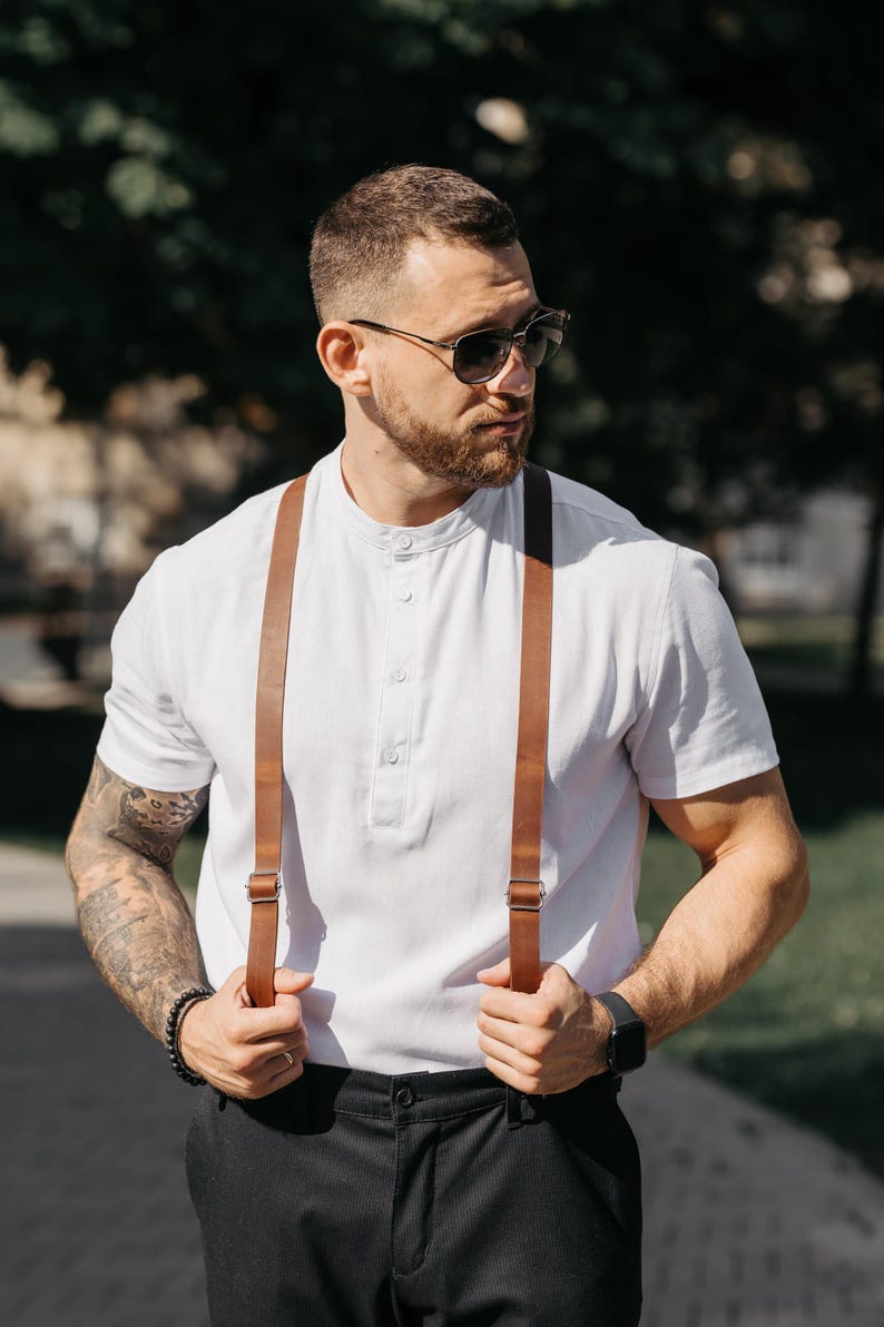 Leather Suspenders for Men, Handmade Y-back Straps, Adjustable Fit ...