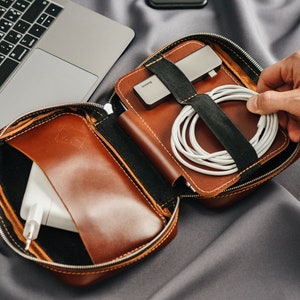 Cable Organizer, Custom Cord Organizer, Travel Charger Storage, Leather ...