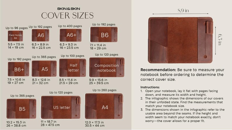 Personalized Leather Notebook Cover A4 A5 A6 B5 B6, Moleskine Large ...