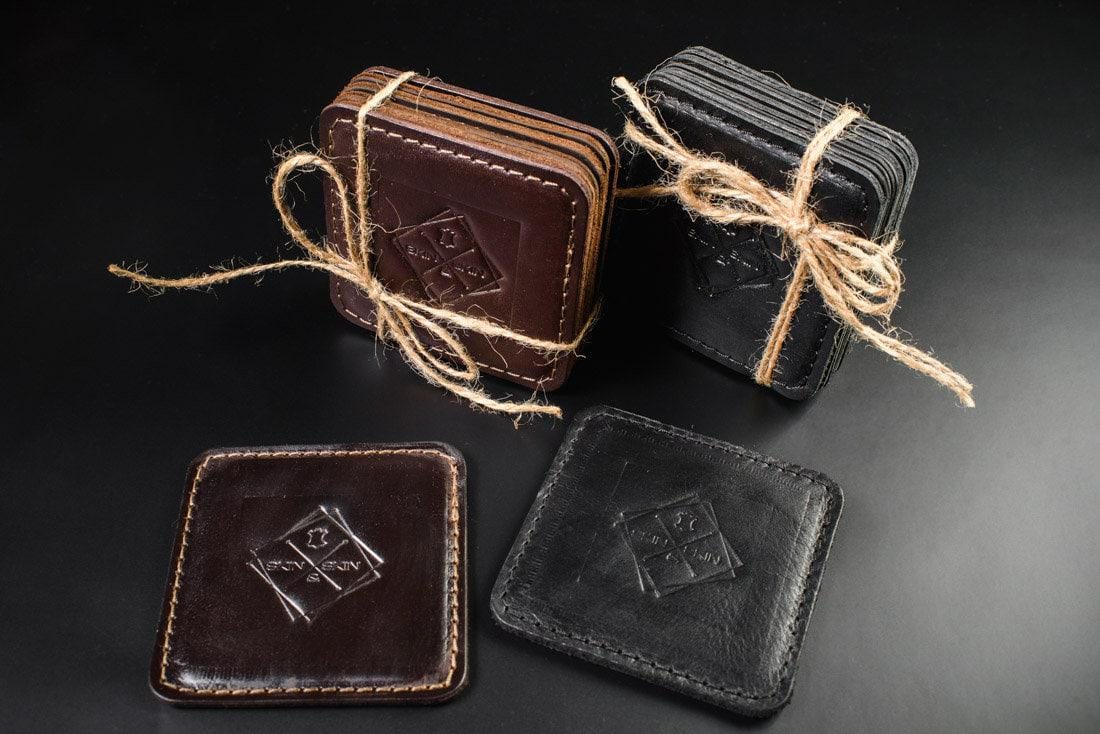 Personalized Leather Coasters, Custom Brown Monogrammed Cup Holder ...