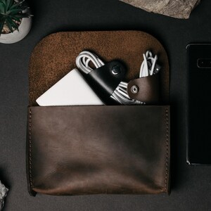 Custom Leather Gadgets Storage Pouch, Personalized Tech Organizer ...
