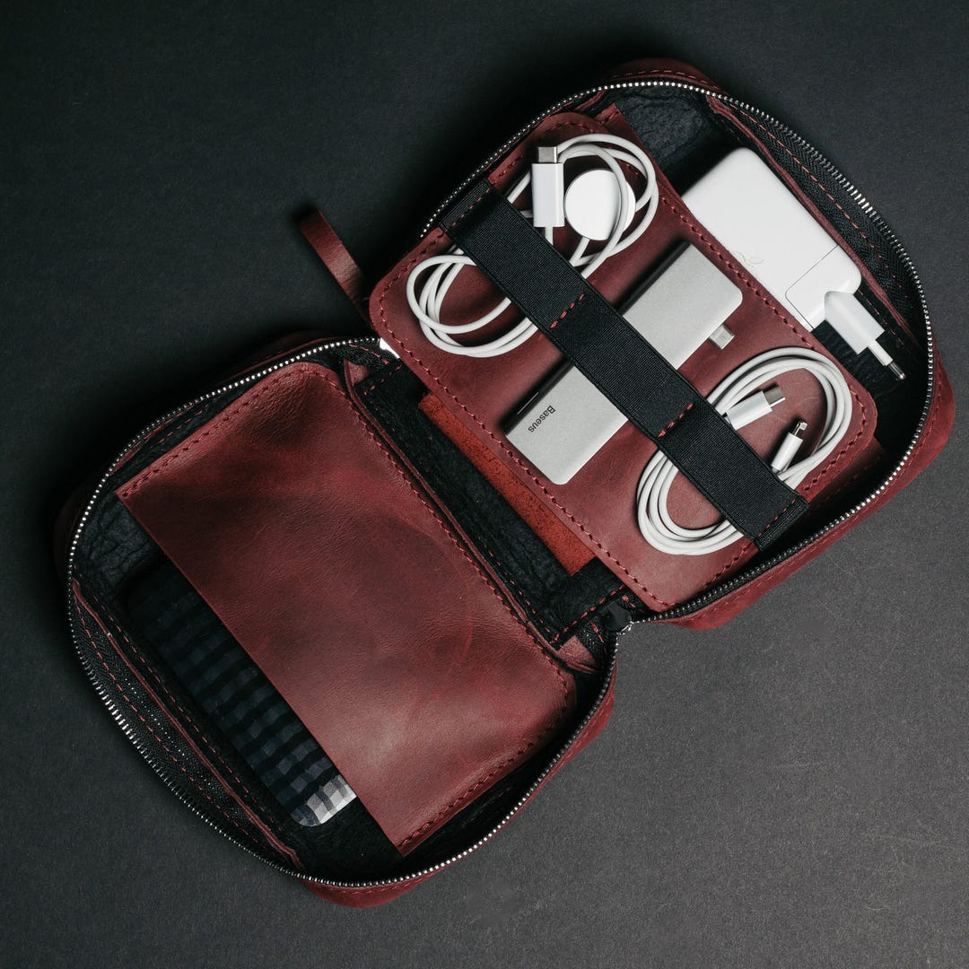 Minimalist Leather Tech Case, Electronic Organizer, Cable Holder ...