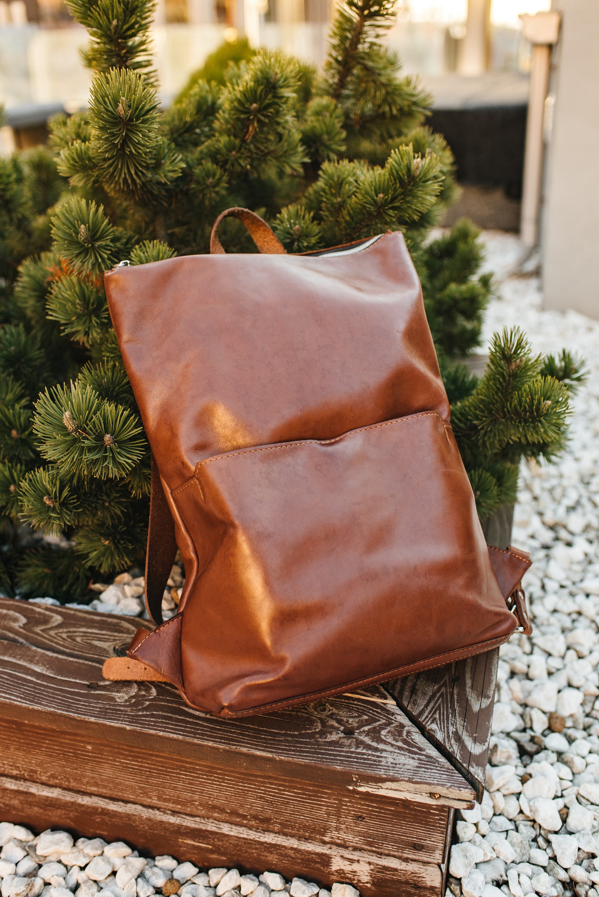 Cognac travel backpack laptop leather bag men or women city | Etsy