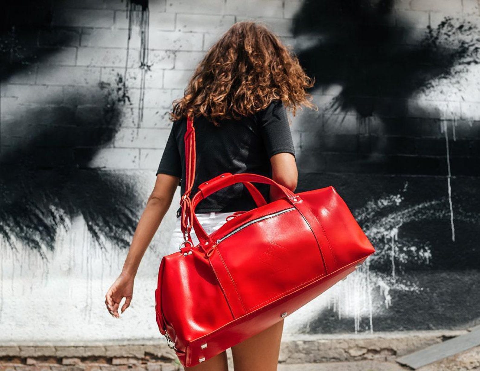 Leather Duffle Bag, Overnight or Weekend Red Bag, Gym or Travel Bag ...