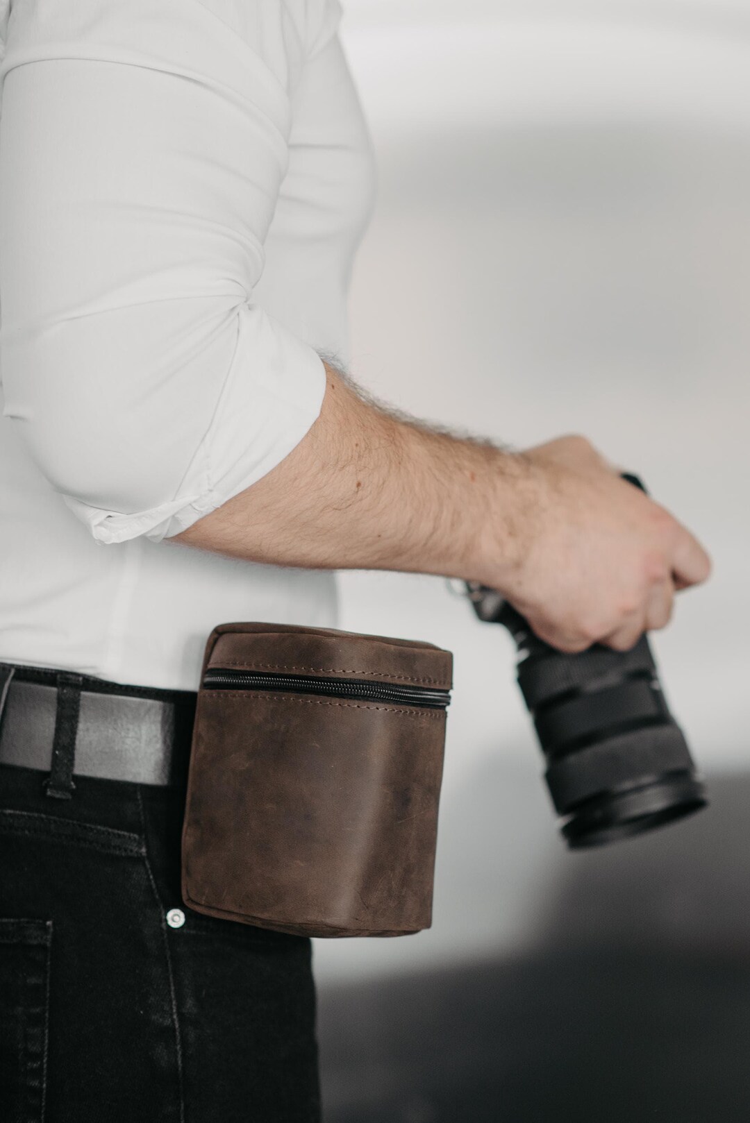 Burgundy Photographer Lens Leather Bag, Leather Camera Lens Holder ...