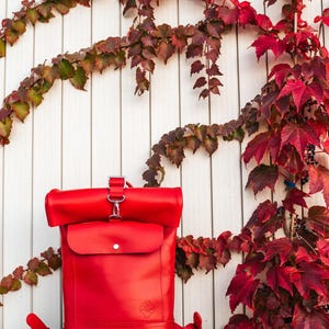 Roll Top Red Bag Backpack Women, Waterproof Travel Bag, Colorful ...