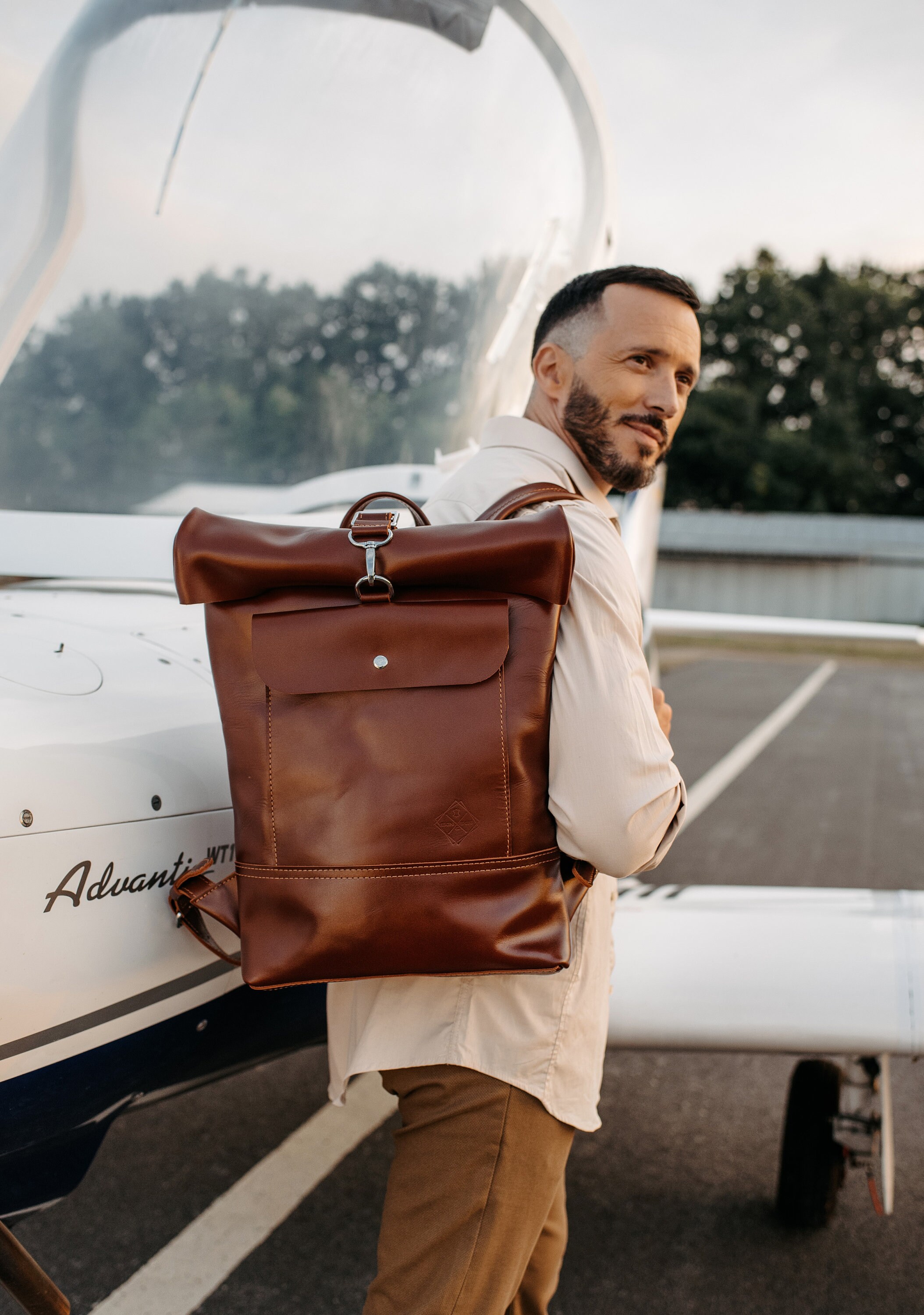 Minimalist Leather Roll Top Backpack Custom Brown Rucksack - Etsy Canada