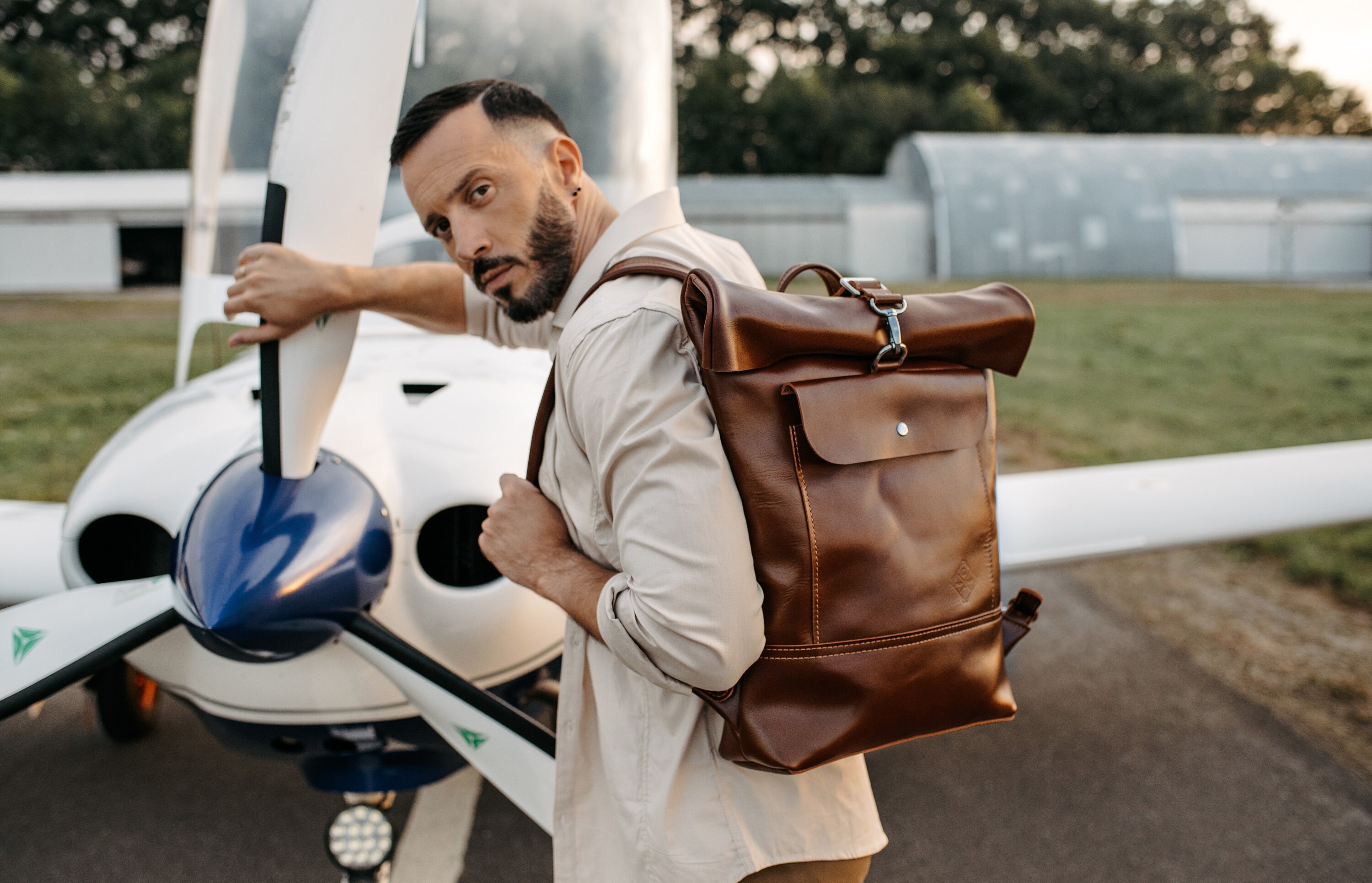 Minimalist Leather Roll Top Backpack Custom Brown Rucksack | Etsy UK
