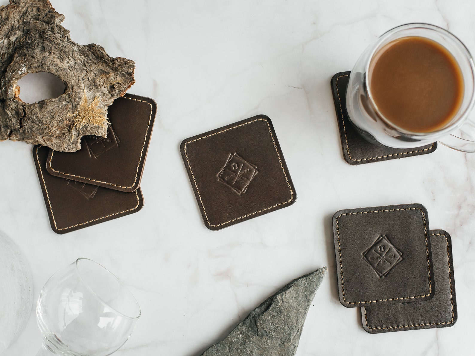 Personalized Leather Coasters Custom Brown Monogrammed Cup - Etsy