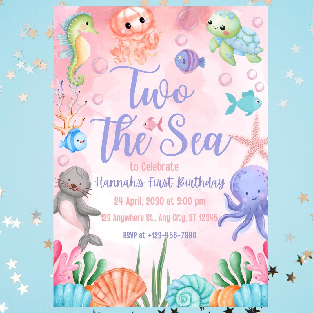 Two the Sea Birthday Invitation, Printable Two the Sea First Invitation ...