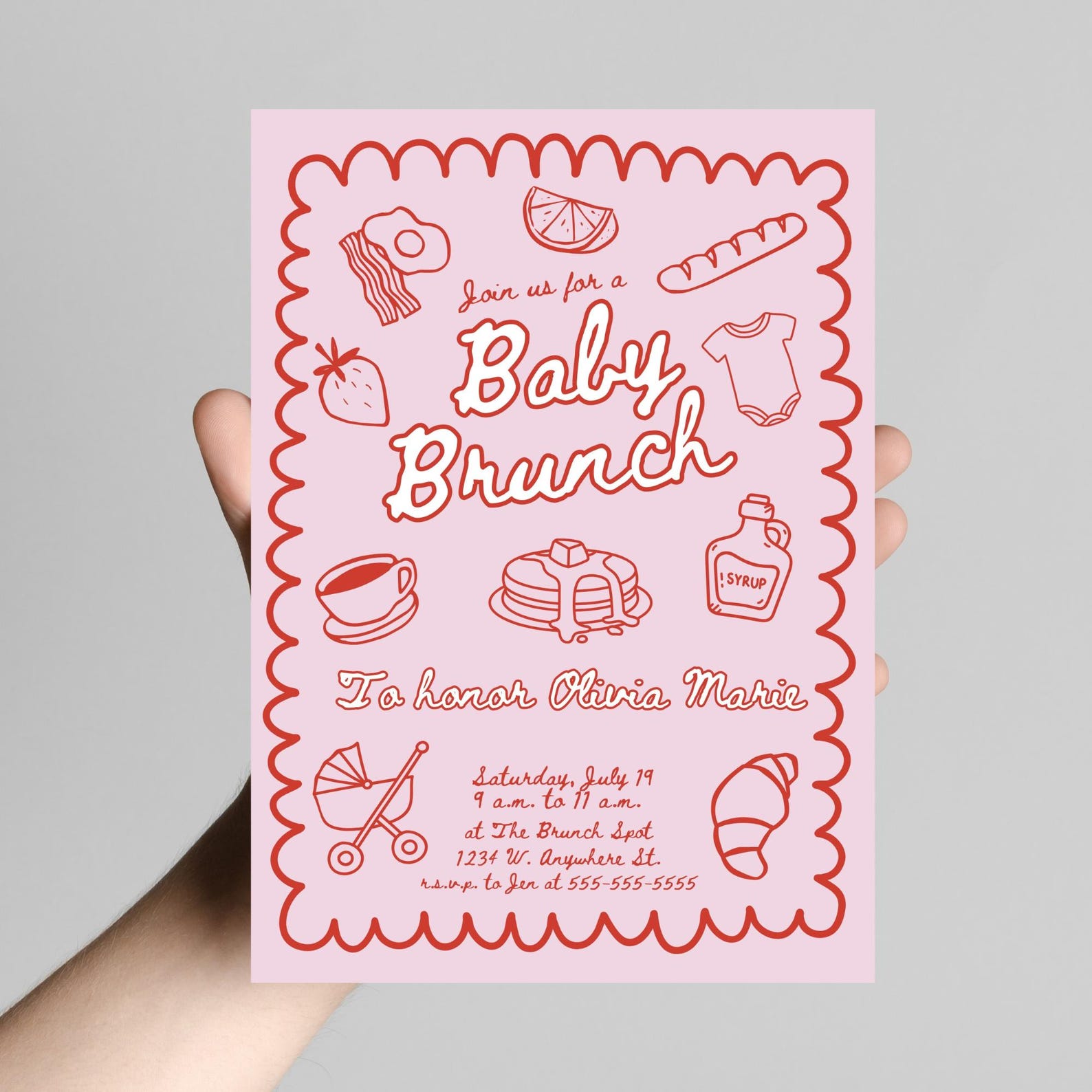 Baby Brunch Shower Invitation, Cute Baby Shower Doodle Invitation ...