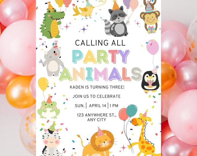 Calling All Party Animals, Party Animal Birthday Invitation, Printable ...