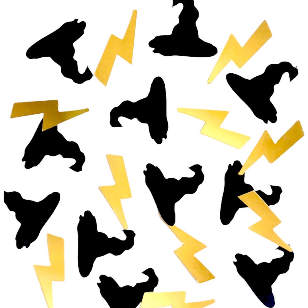 Wizard Party Confetti: Gold Lightning Bolts, Witch Hat Decor - Etsy