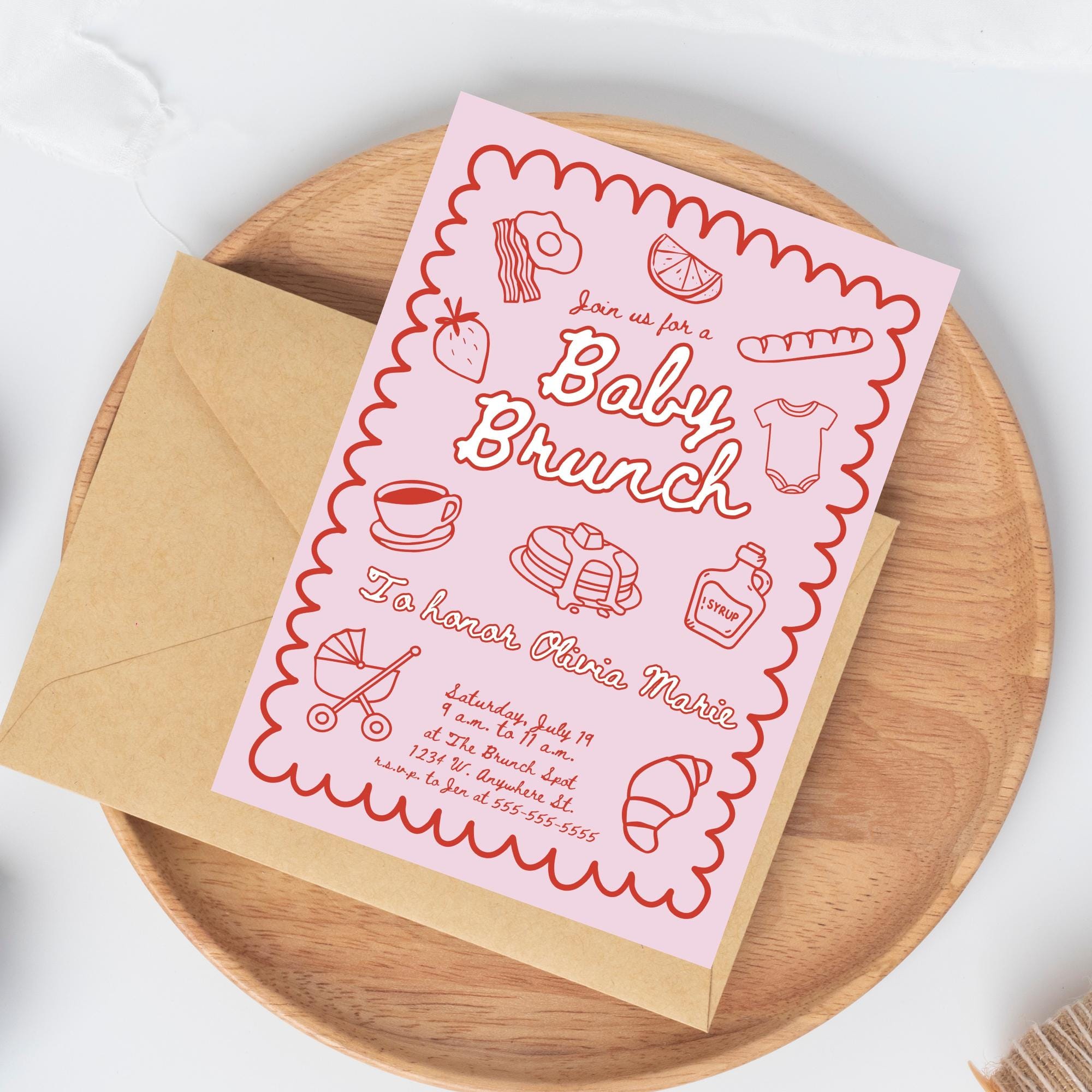 Baby Brunch Shower Invitation, Cute Baby Shower Doodle Invitation ...