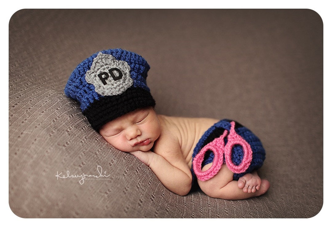 Newborn Baby GIRL POLICE OFFICER Cap, Hat, Pink Handcuffs, Custom Made ...