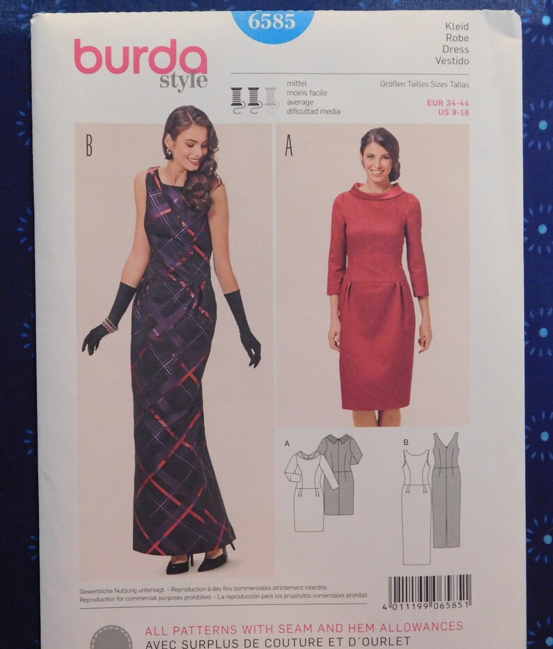 Burda Pattern 6585 - Dress -8-18 - Etsy