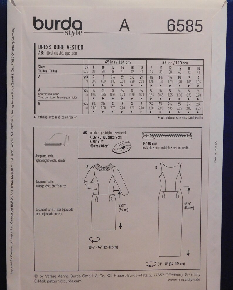 Burda Pattern 6585 - Dress -8-18 - Etsy