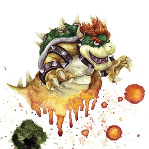 Bowser Watercolor Art Print- 8x10 | Super Mario, Nintendo, Painting - Etsy