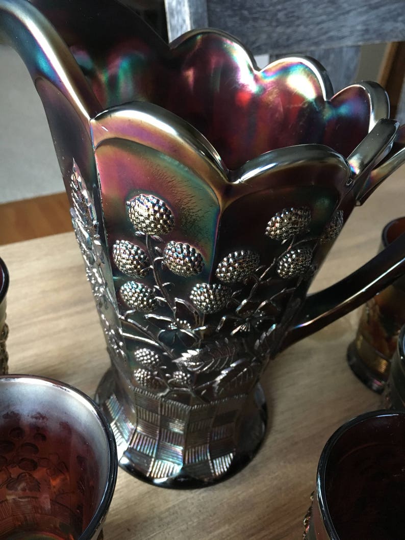 Northwood Raspberry 7 Piece Amethyst Carnival Glass Water Set - Etsy