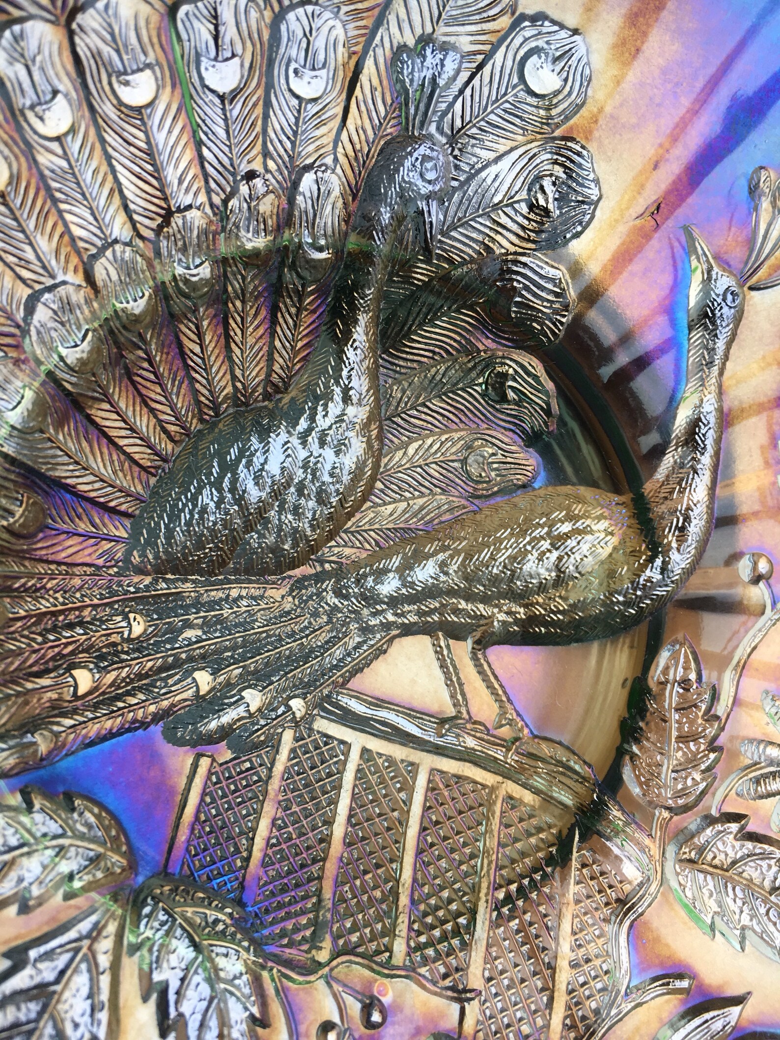 Antique Northwood Peacocks Aka Peacocks on the Fence Ice Green Carnival ...