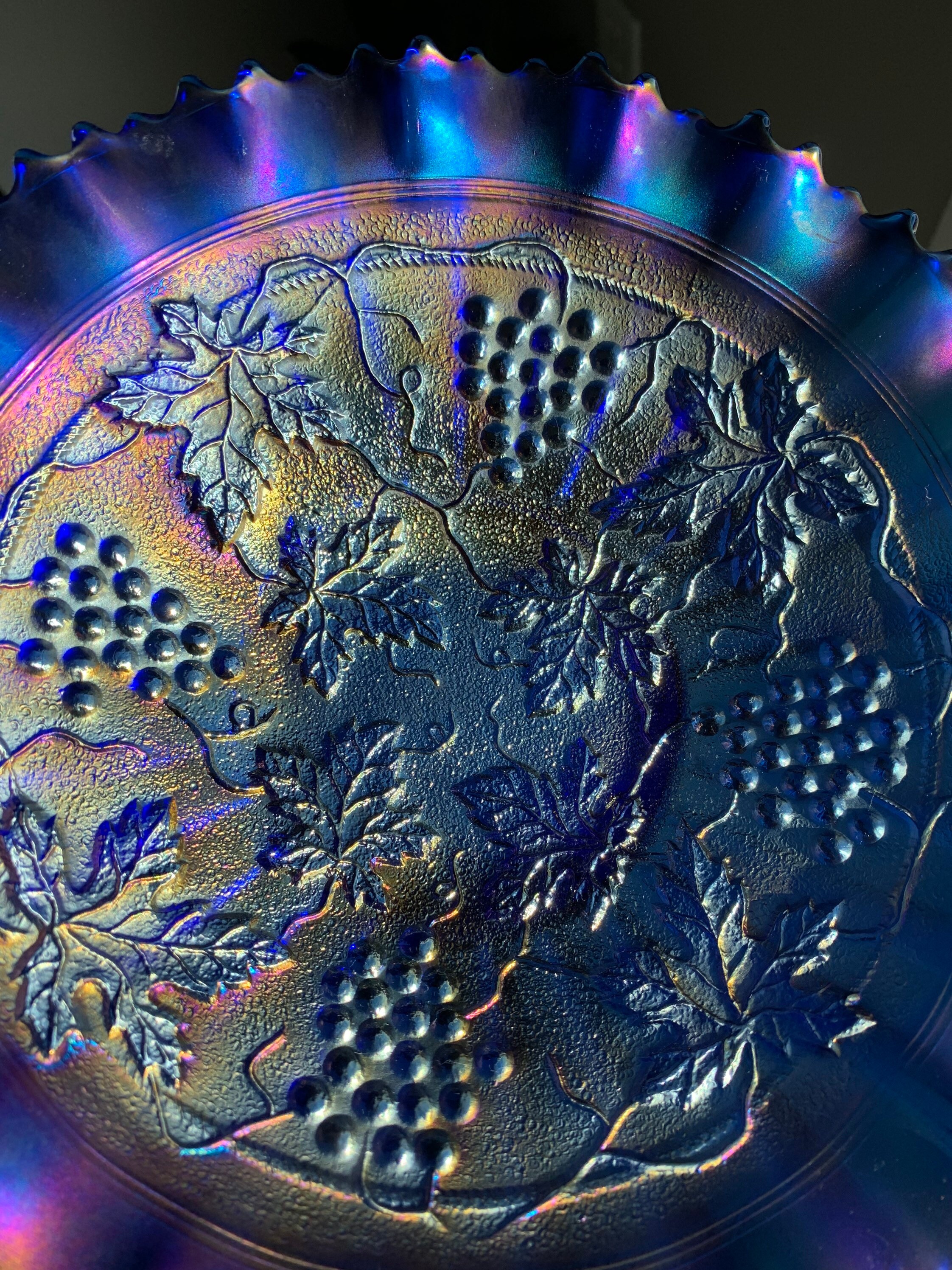 Antique Northwood Grape and Cable Variant Stippled Blue Pie Crust Edge ...