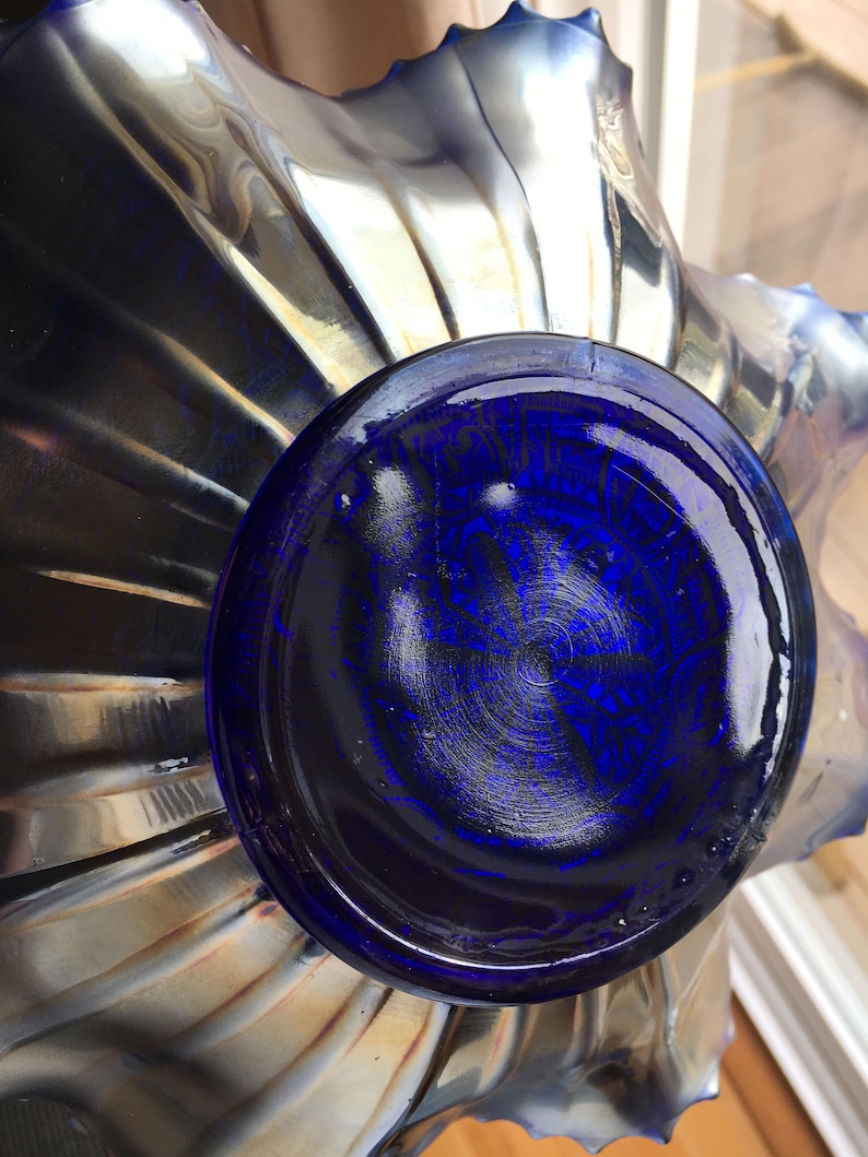 Northwood Embroidered Mums Electric Blue Carnival Glass Bowl - Etsy
