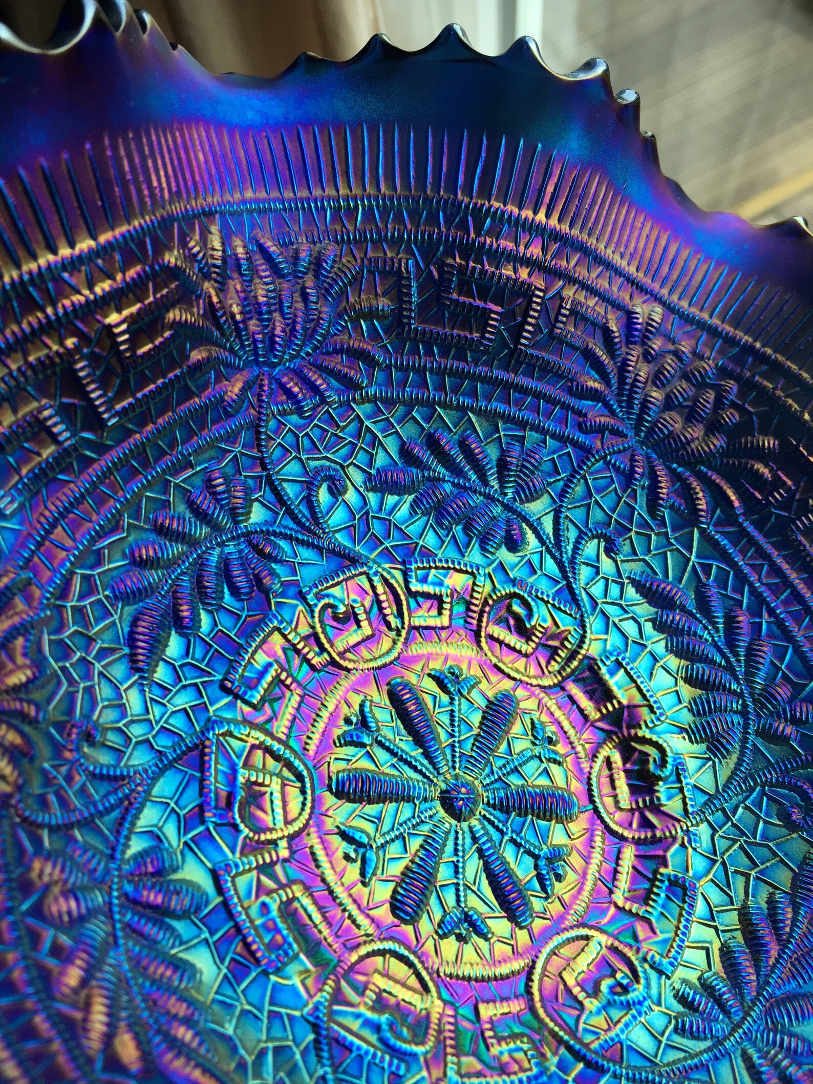 Northwood Embroidered Mums Electric Blue Carnival Glass Bowl - Etsy