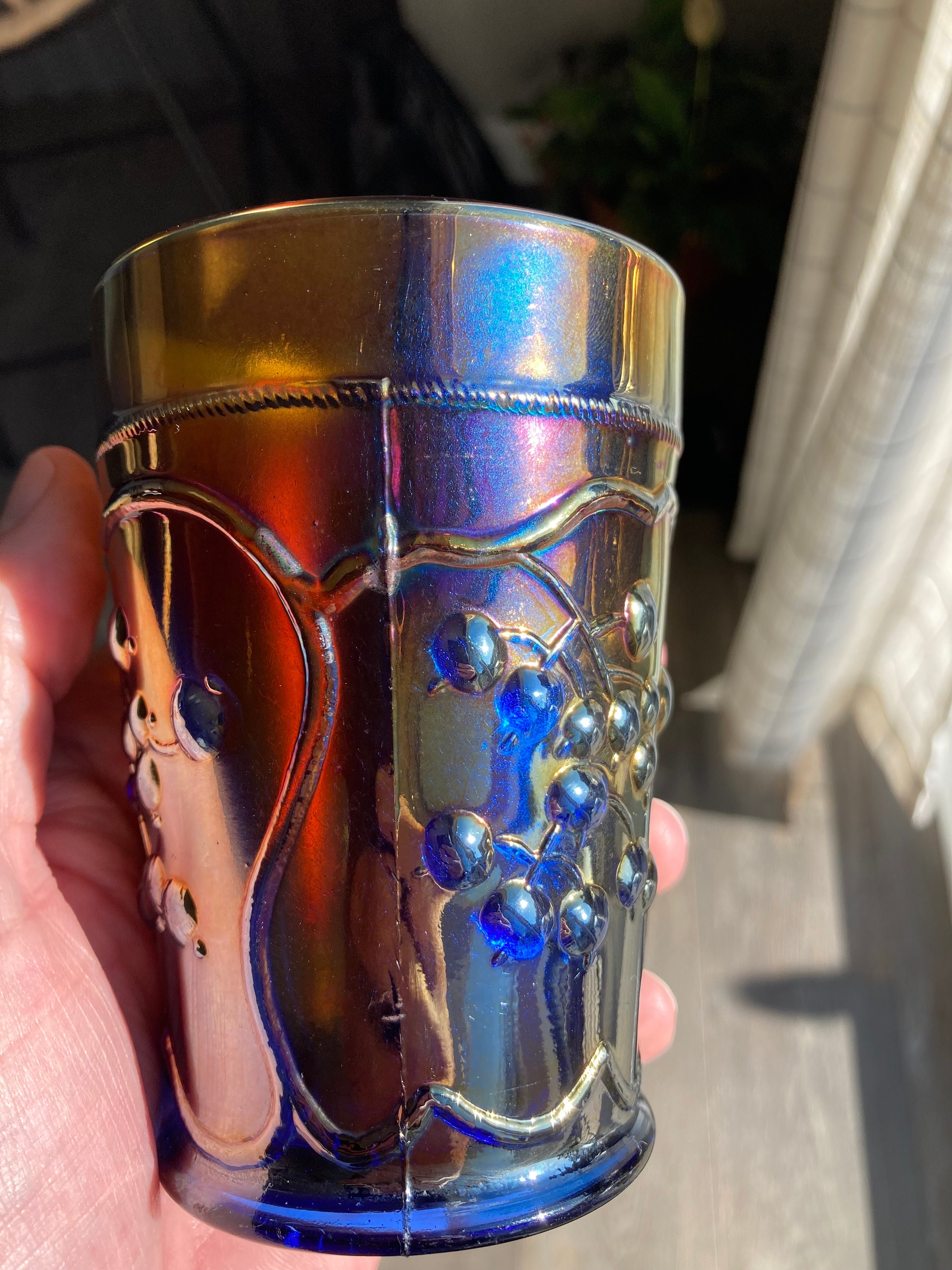 Antique Fenton Blueberry Pattern Blue Carnival Glass Tumbler- Circa ...